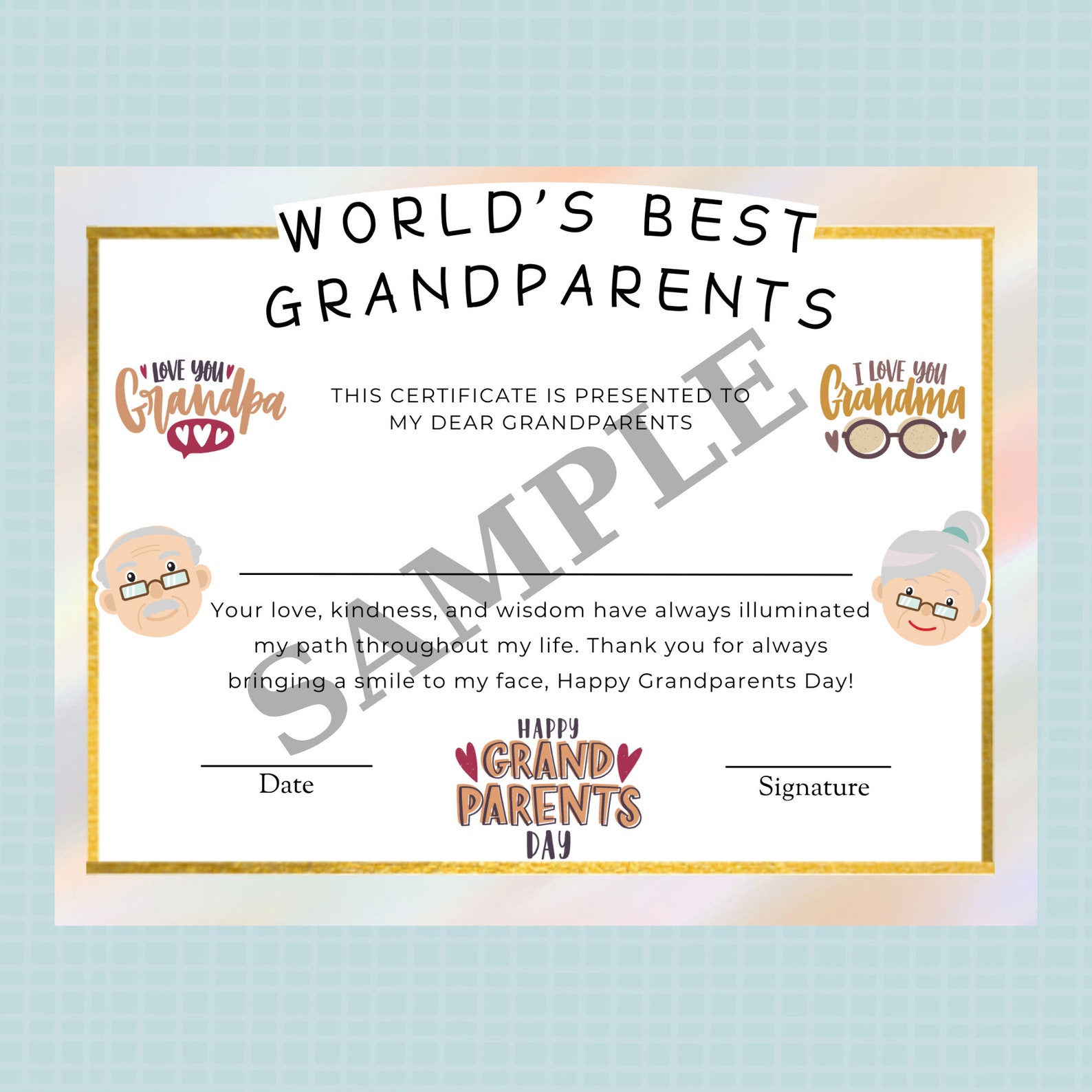Grandparents Day Certificate, Keepsake Gift (digital Download) - Etsy