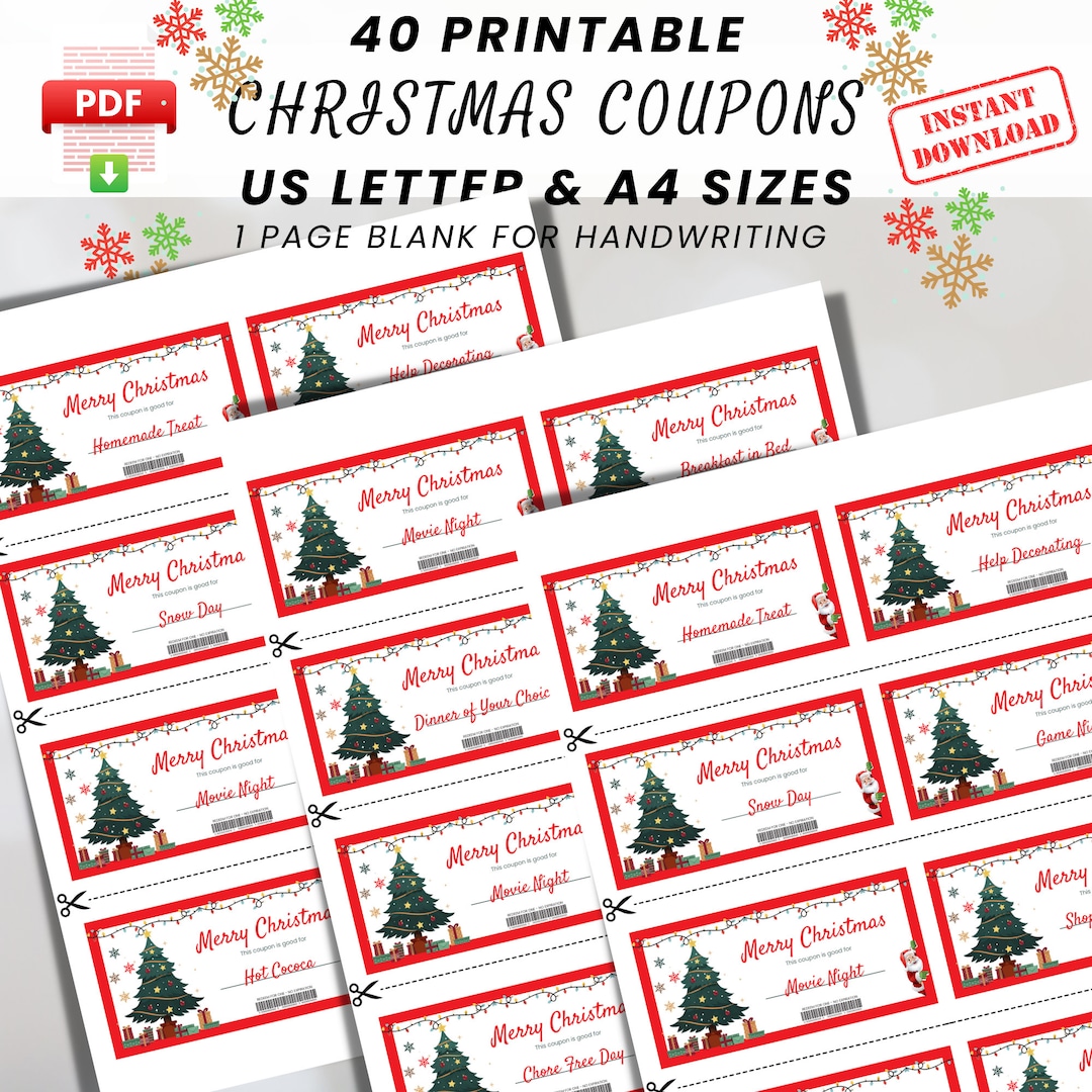40 Printable Christmas Coupon Book, Personalized Holiday Coupons for ...
