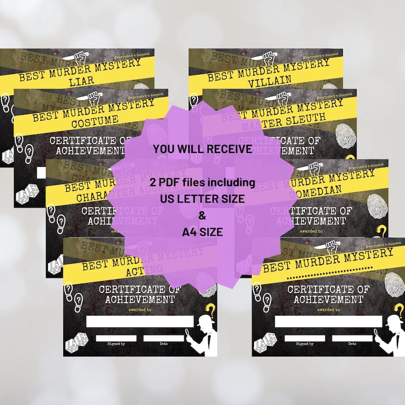 Murder Mystery Award Certificates, Game Night Prizes (printable) - Etsy UK