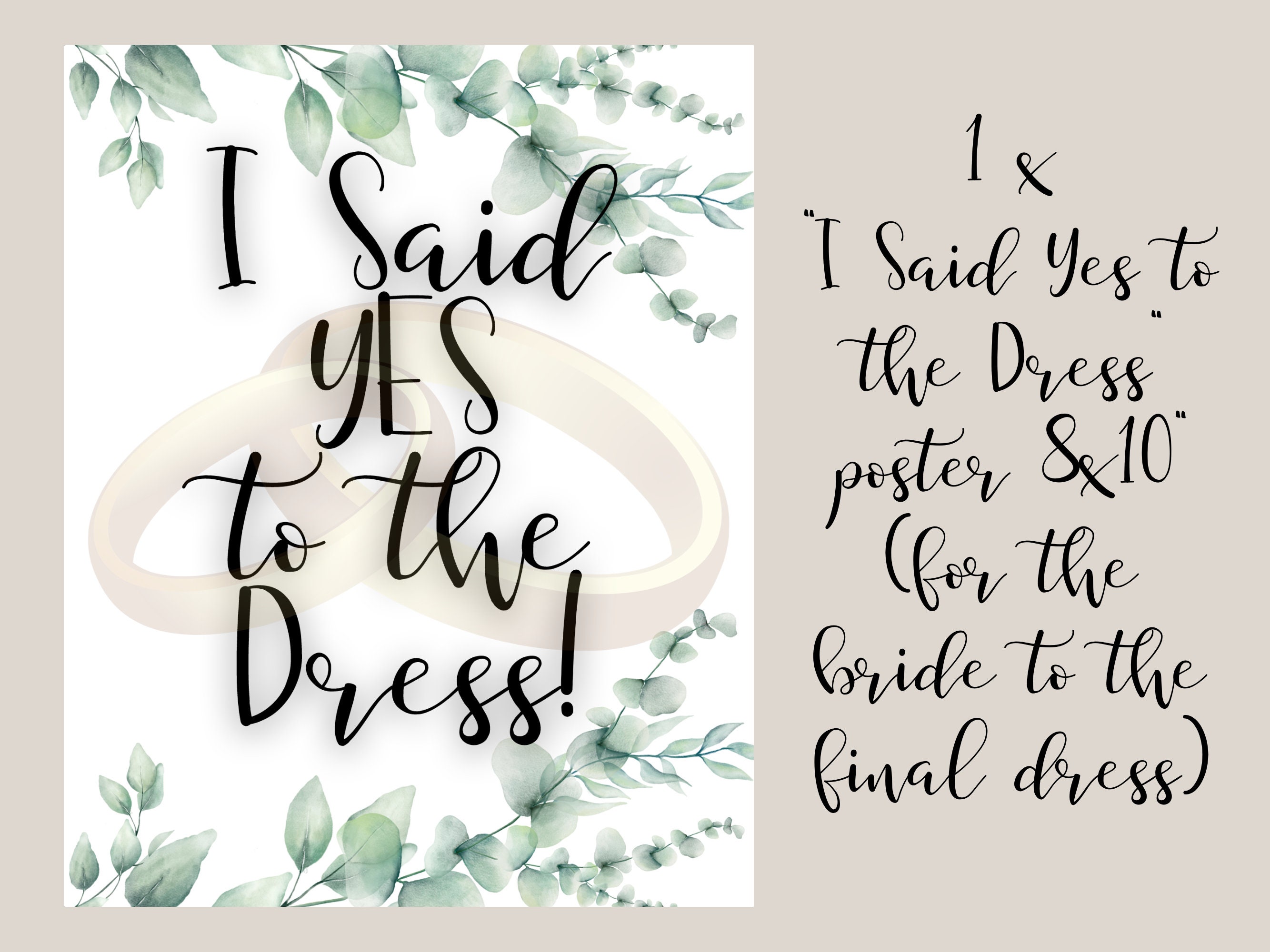 Printable Say Yes to the Dress Signs Green Leafs, Wedding Dress ...