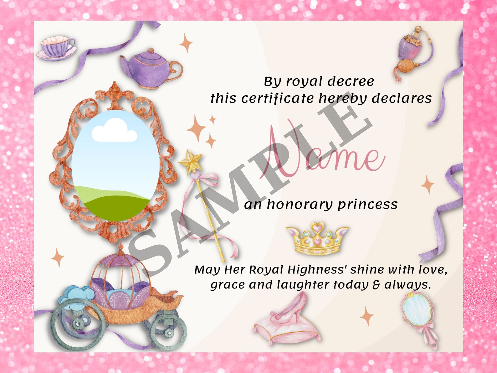 Editable Princess Certificate With Photo Canva Template, Royal Princess ...