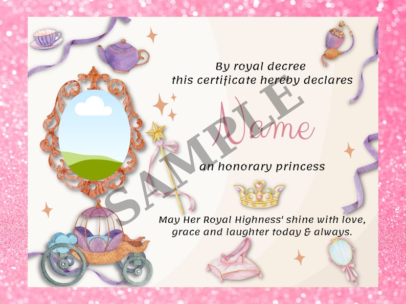 Editable Princess Certificate With Photo Canva Template, Royal Princess ...