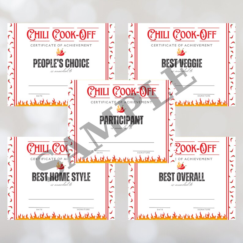 Editable Chili Cook off Award Certificate Template, Chili Contest ...