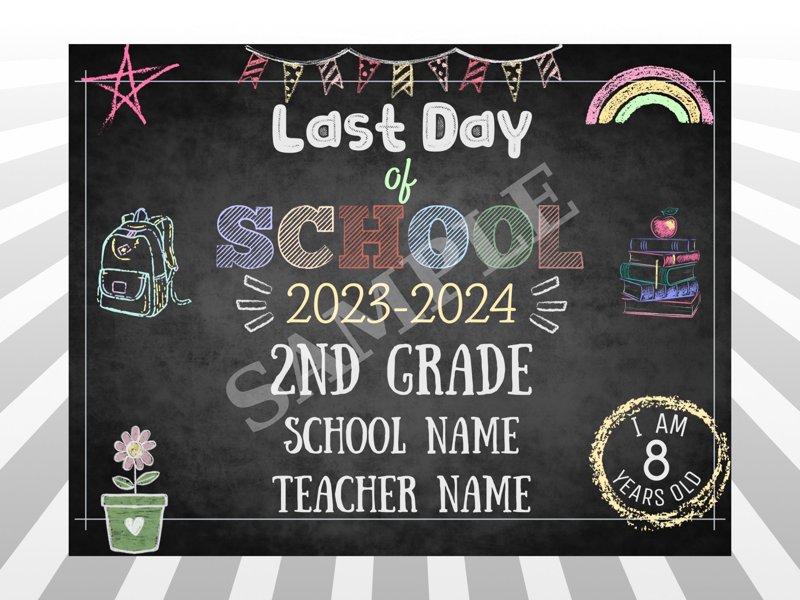 Editable First and Last Day of School Chalkboard Sign - Etsy