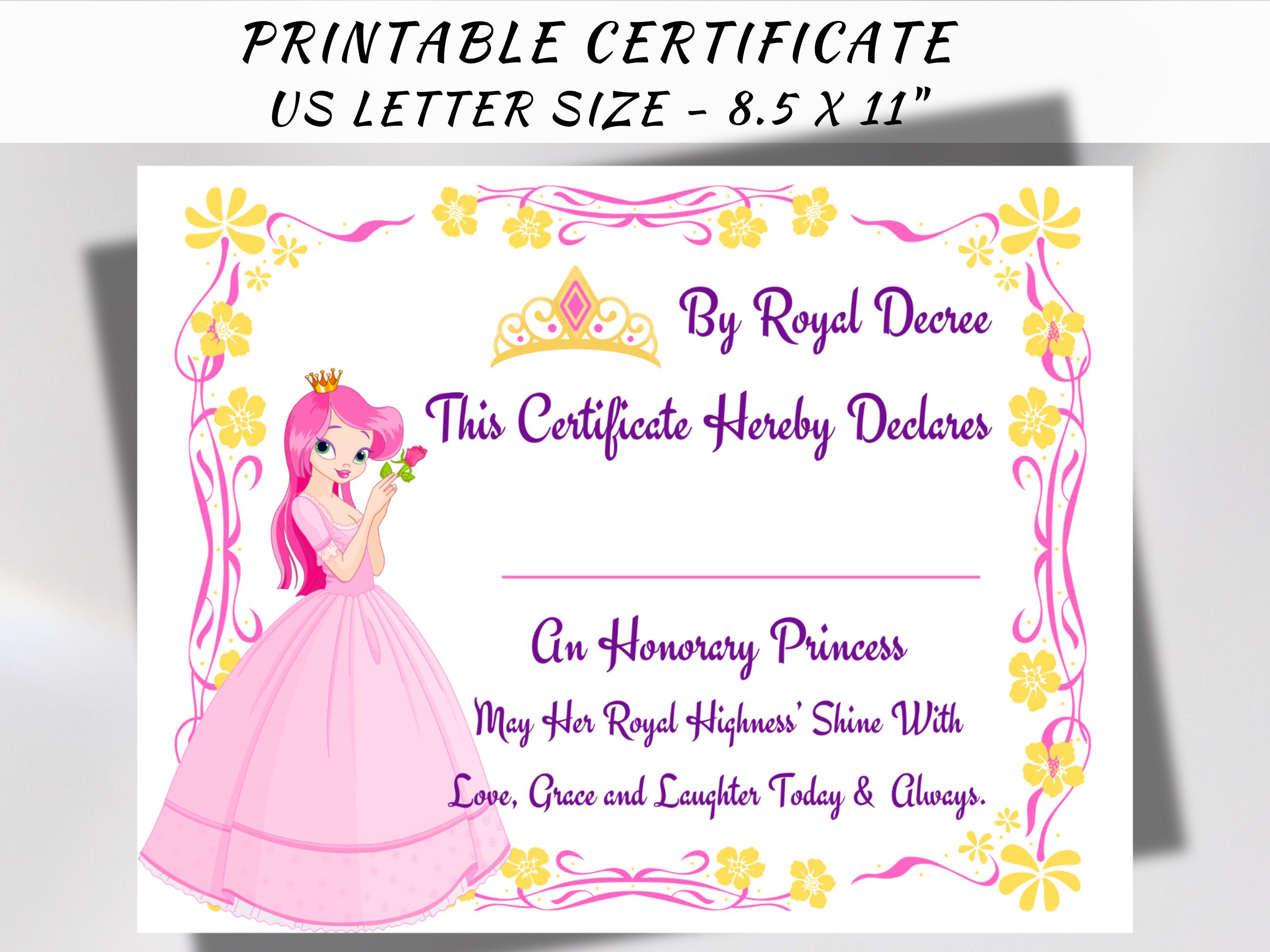 Princess Certificate Printable, Royal Princess Award, Personalize Your ...