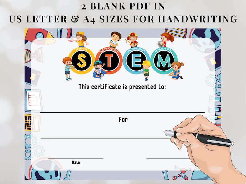 STEM Certificate Editable Canva Template, Printable Kids Award ...