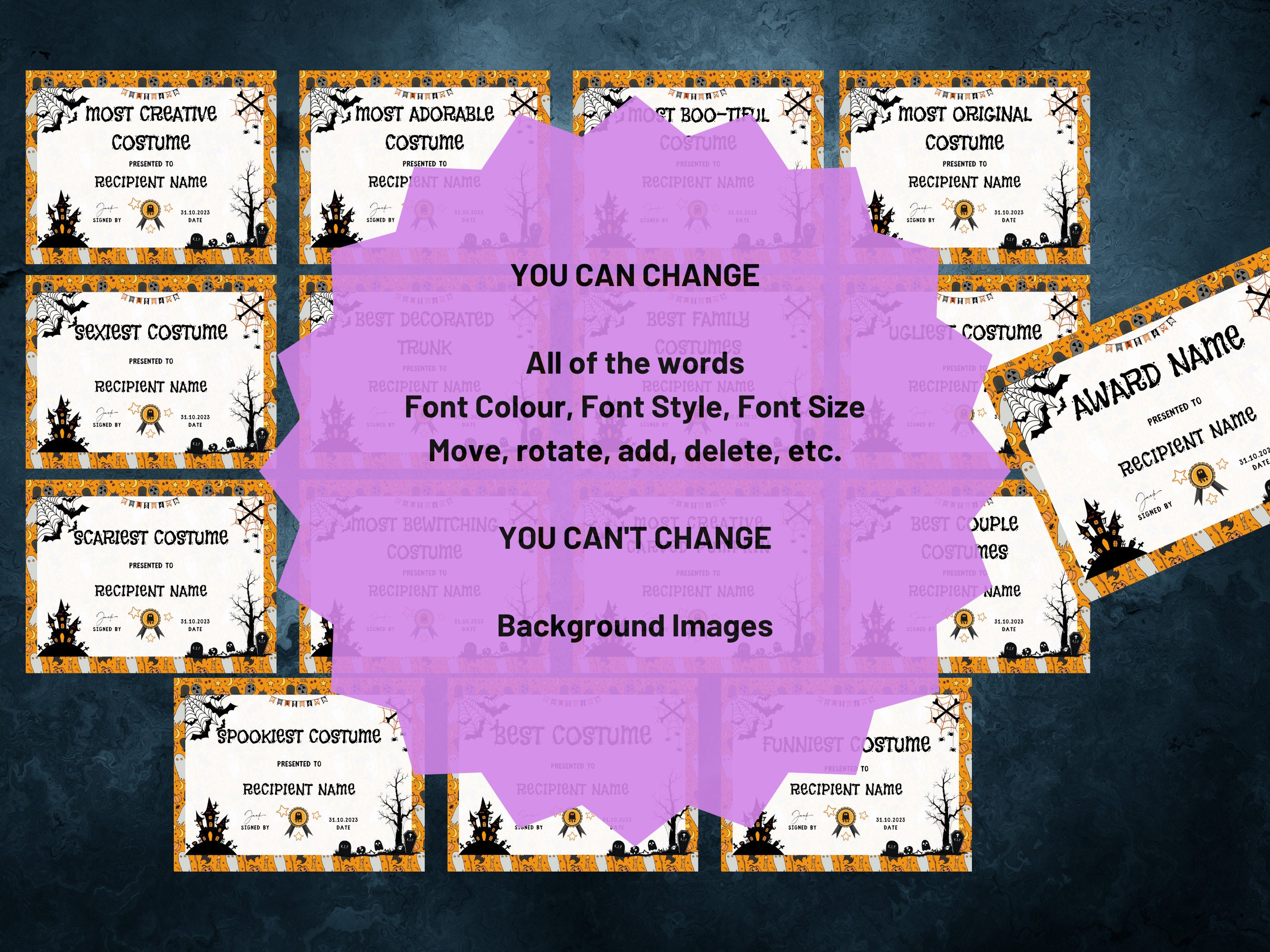 Editable Halloween Costume Award Certificate (digital Download) - Etsy