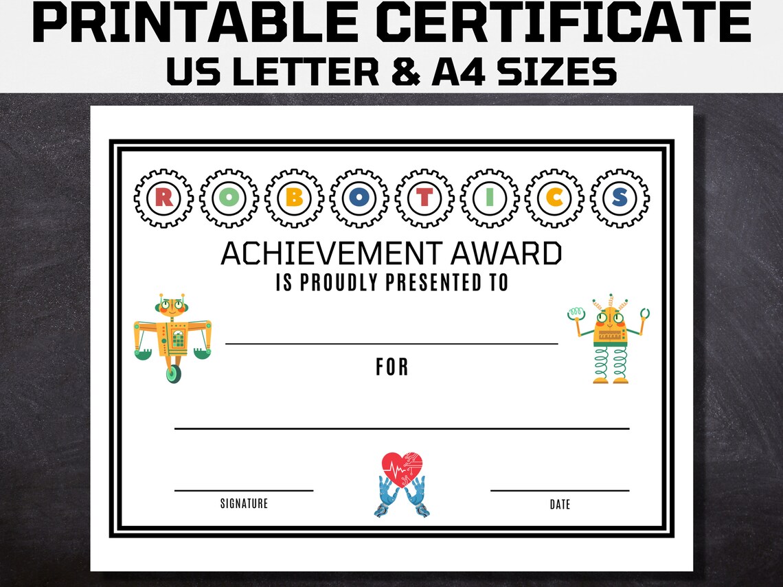 Robotics Achievement Award, Robotics Certificate Template, Robotics ...