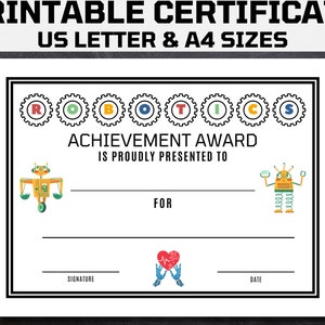 Robotics Achievement Award, Robotics Certificate Template, Robotics ...