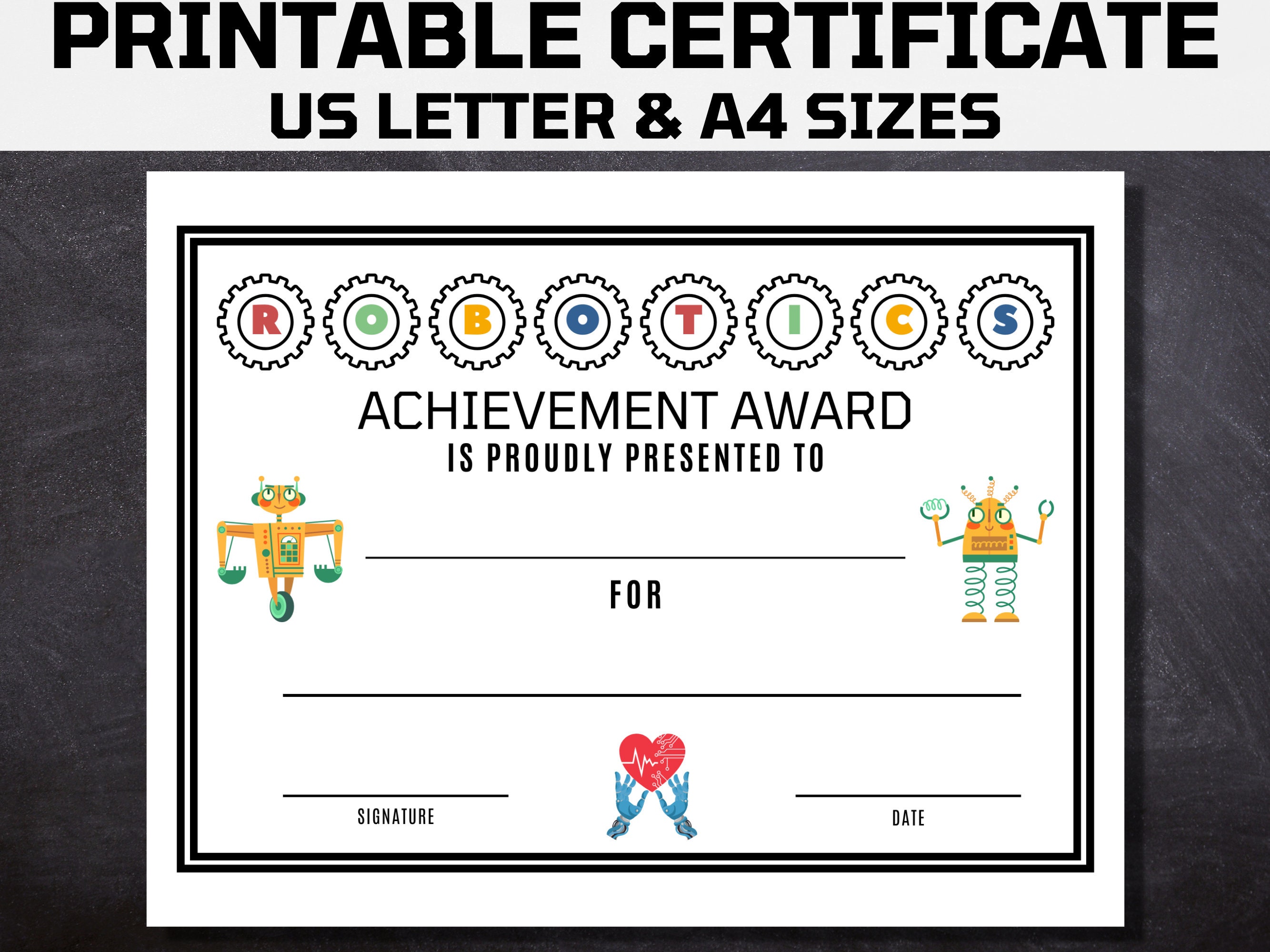 Robotics Achievement Award, Robotics Certificate Template, Robotics ...