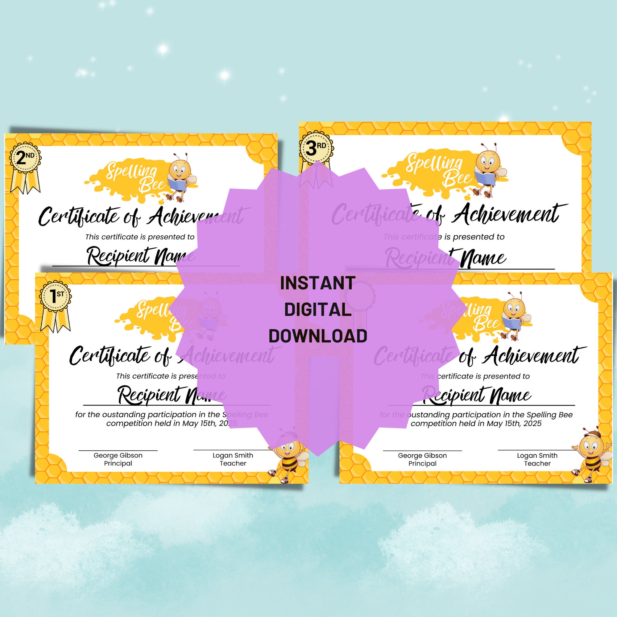 Editable Spelling Bee Certificate Template, Spelling Participant Award ...
