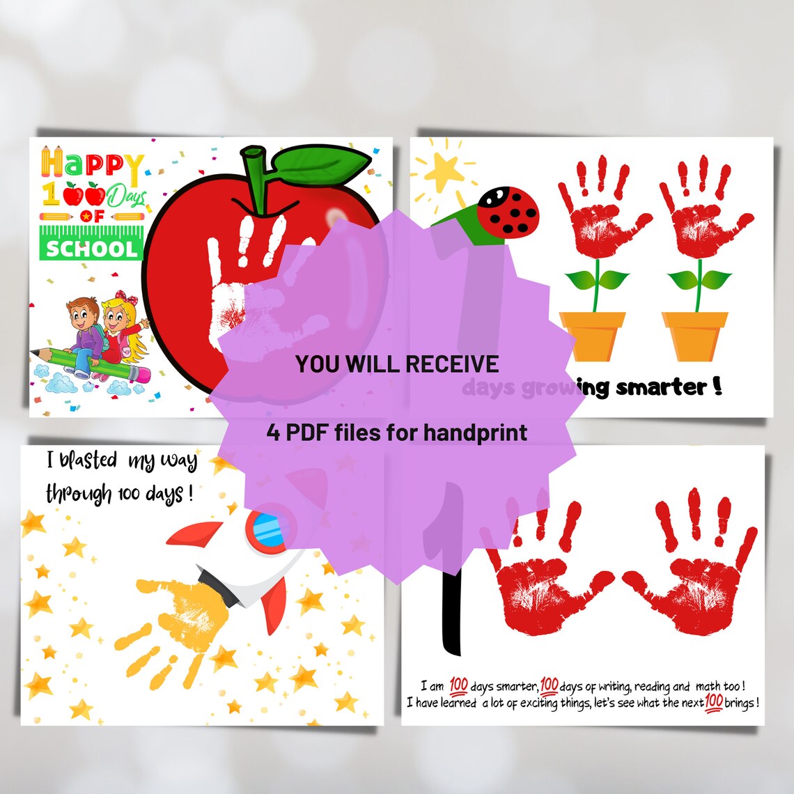 100 Days of School Handprint Craft Set, 100 Days Smarter, 100th Days of ...