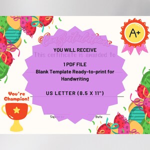 Printable Congratulations Certificate, Kids Award (PDF) - Etsy