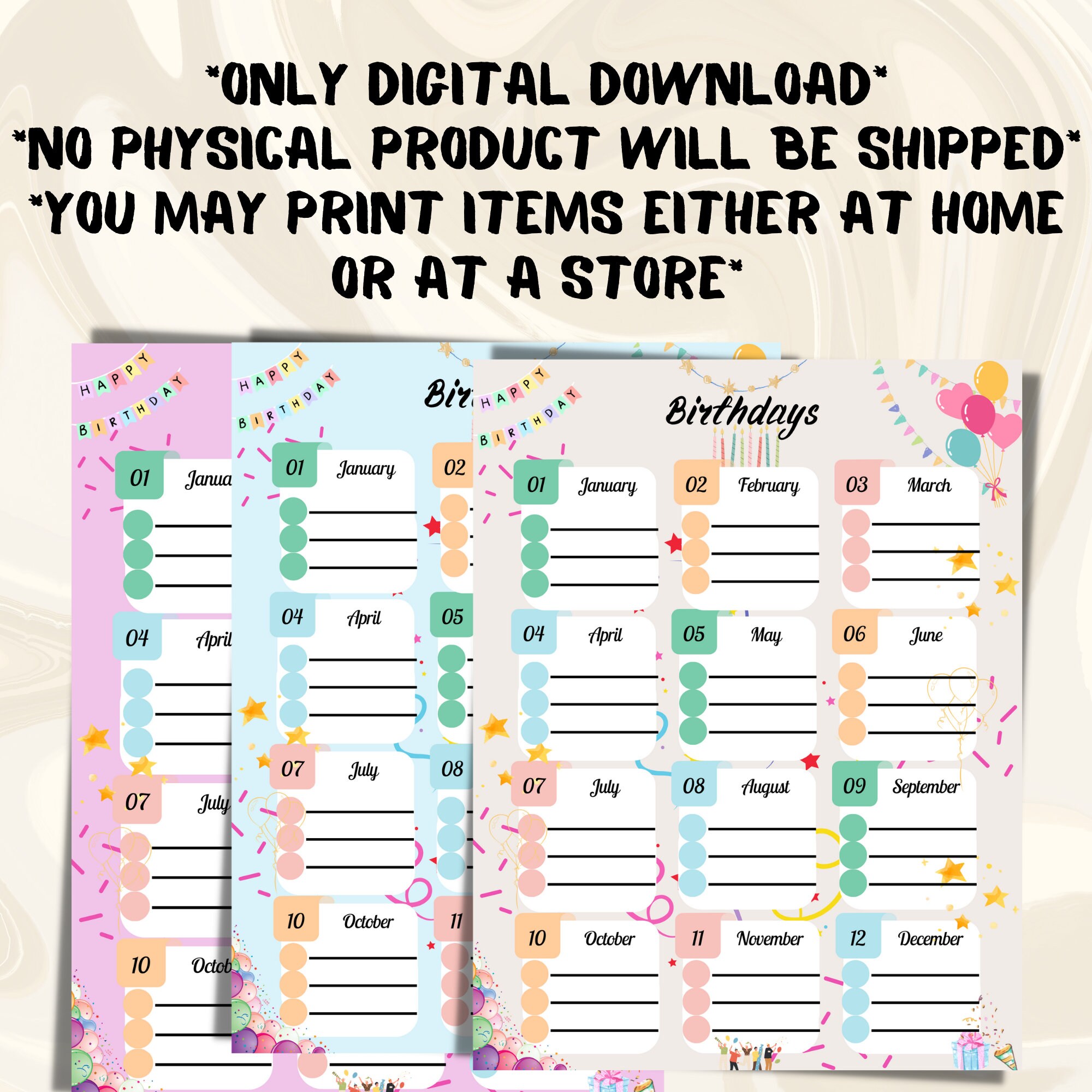 Birthday Tracker Printable, Monthly Class Birthday Calendar, 12 Months ...