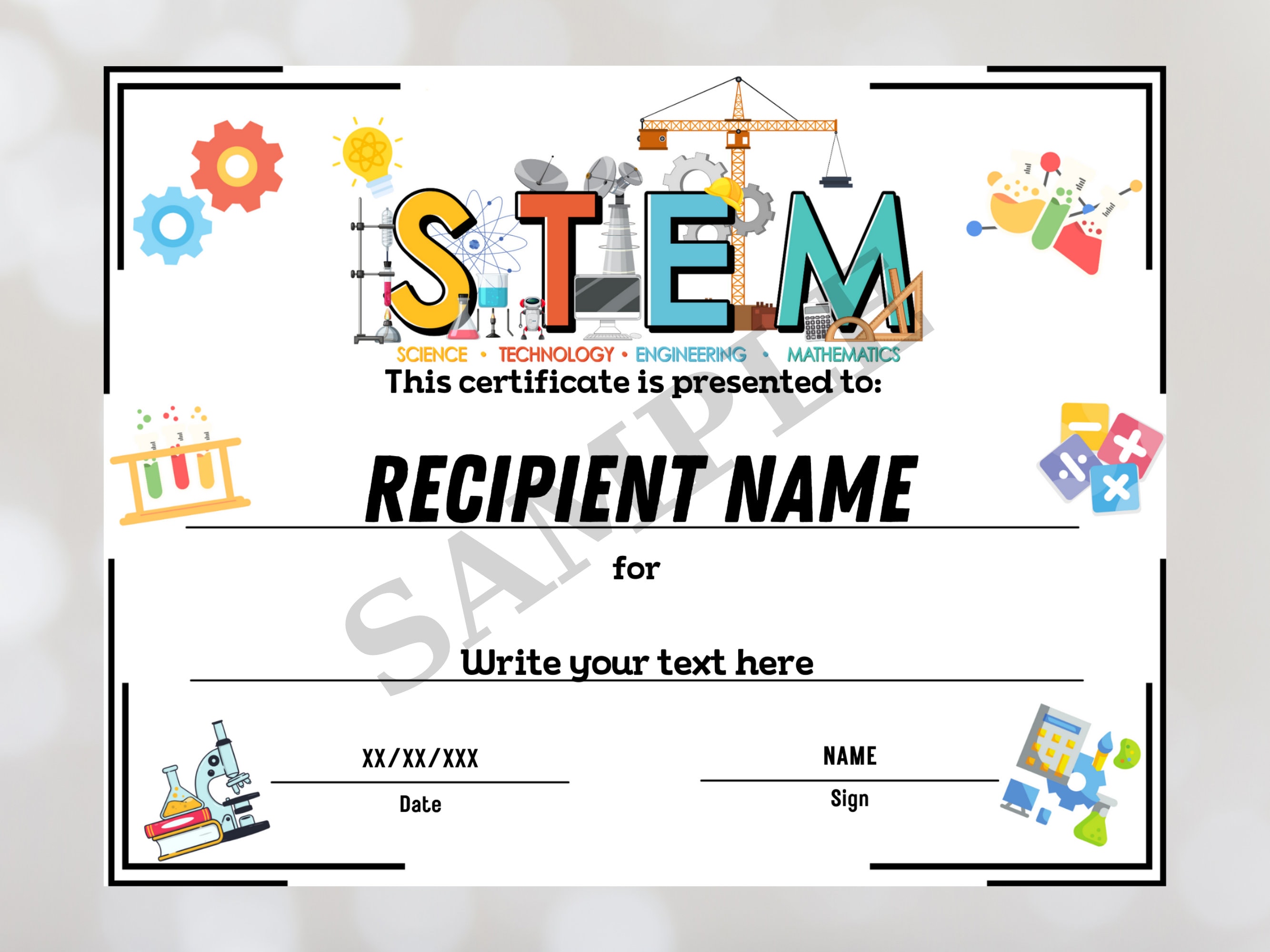 STEM Certificate Editable Canva Template, Printable Kids Award ...