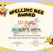 Editable Spelling Bee Certificate Template, Spelling Participant Award ...