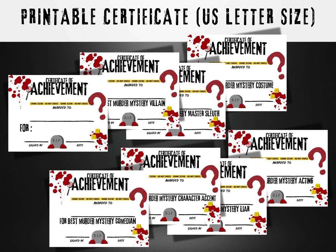 Murder Mystery Award Printable Certificate | Crime Scene Game Night ...