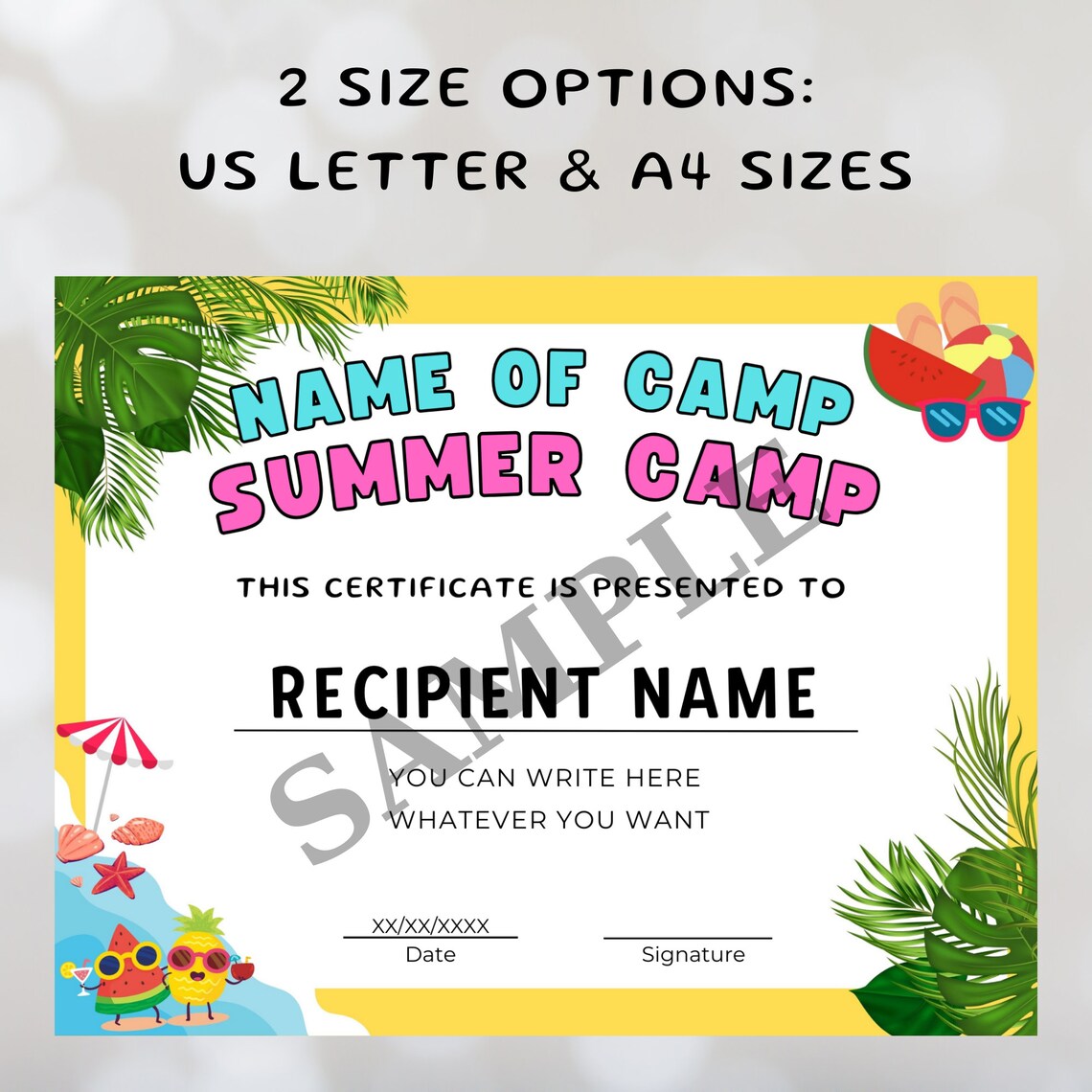 Summer Camp Award Certificate Editable Template, End of Summer Camp ...
