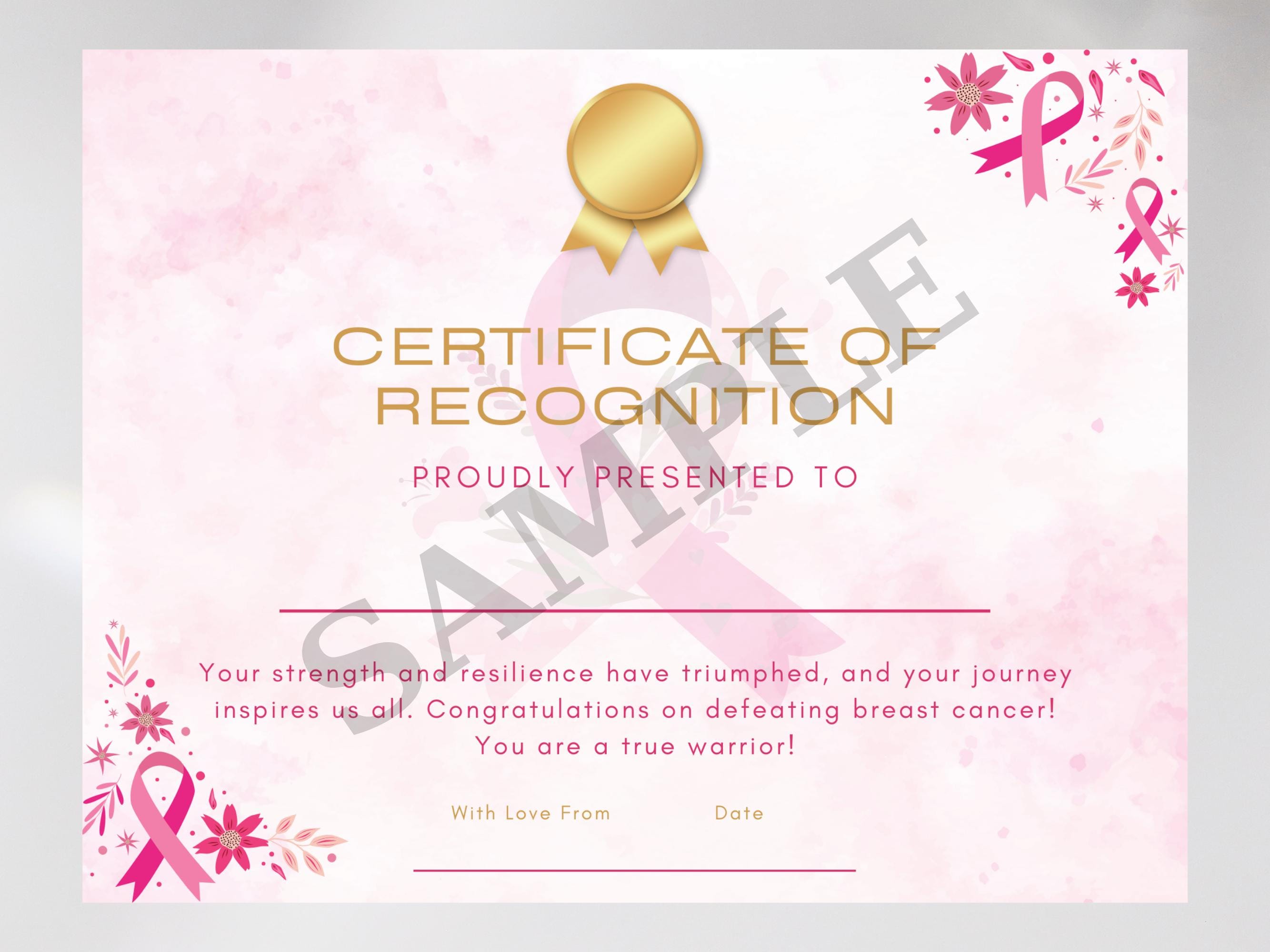 Breast Cancer Survivor Appreciation Certificate, Celebration Gift (PDF ...