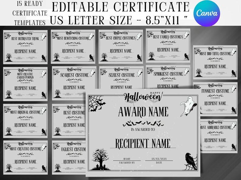 Editable Halloween Costume Award Certificate, Trick or Treat Costume ...
