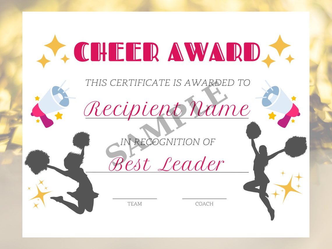 Customizable Cheerleader Award Certificate, Cheer Squad Award ...