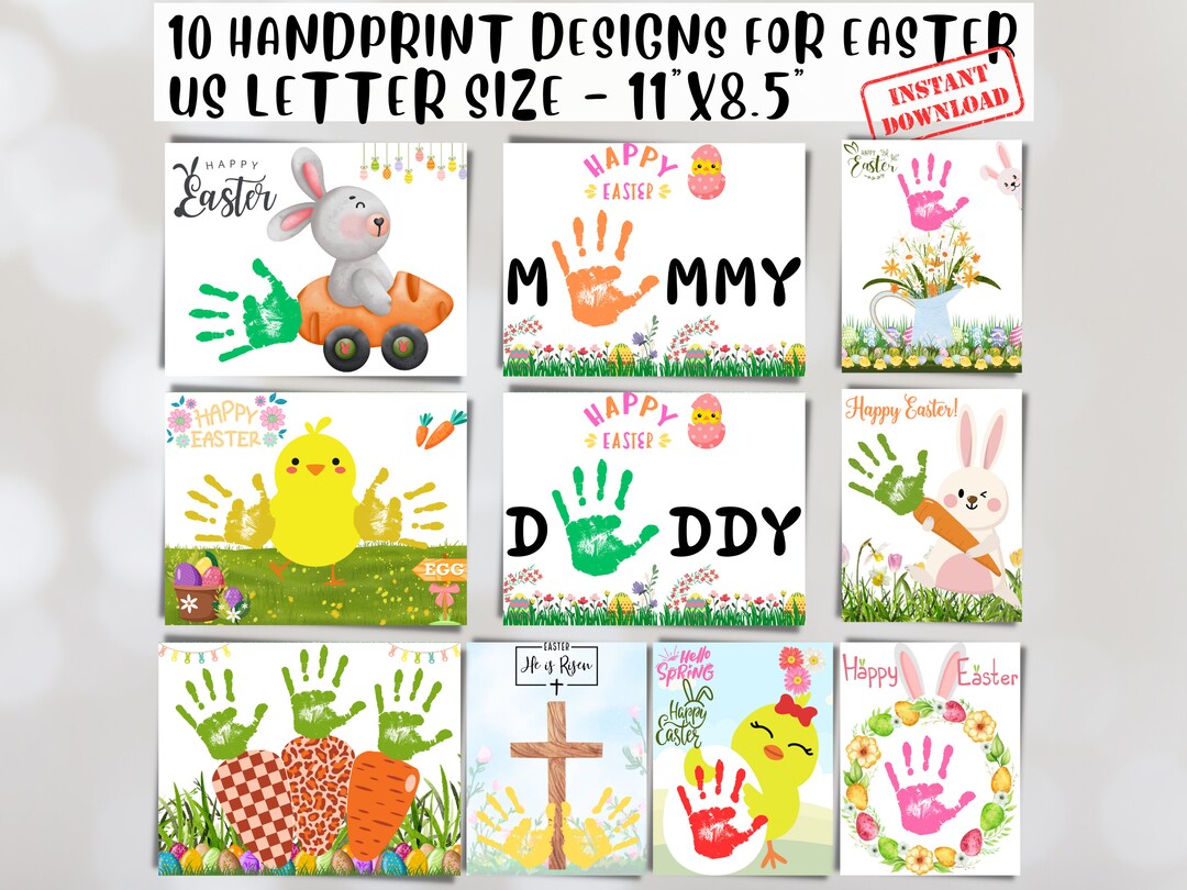 Easter Handprint Craft, Printable Easter Celebration Art, Happy Easter ...
