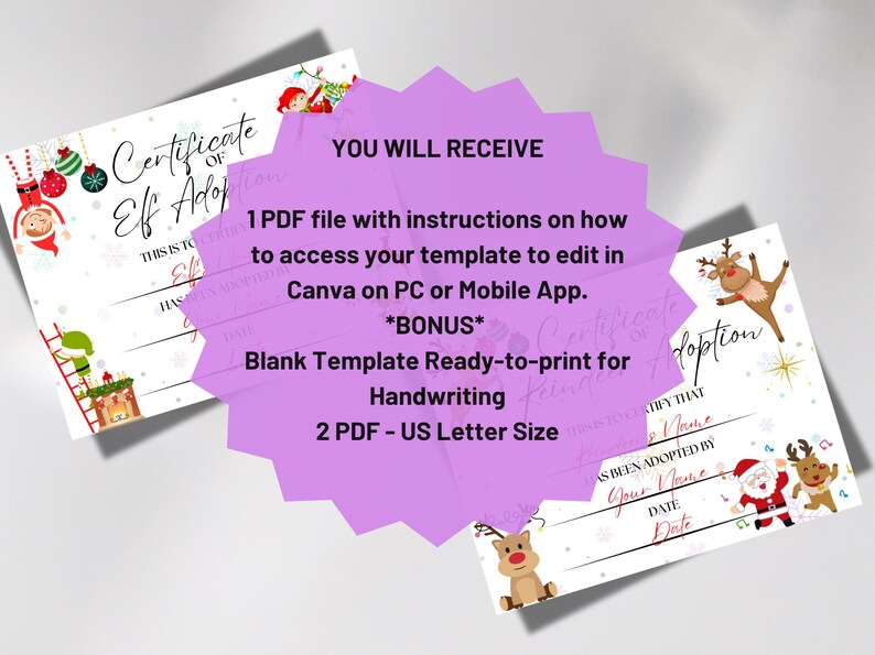 Elf and Reindeer Adoption Certificate, Christmas Activity (canva & PDF ...