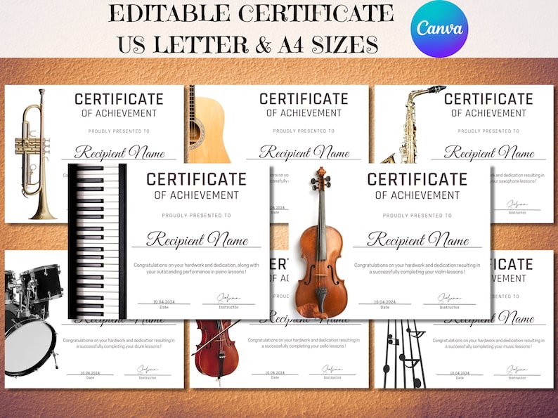 Music Instruments Achievement Award Certificate Bundle Editable ...