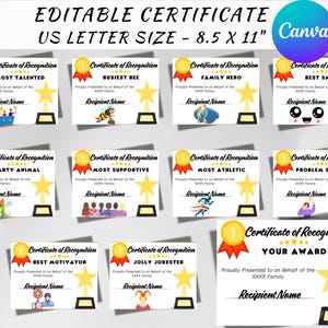 Editable Family Reunion Awards Certificate Bundle, Custom Family ...