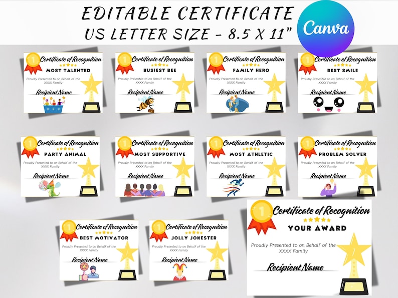 Editable Family Reunion Awards, Funny Certificates (digital Download ...