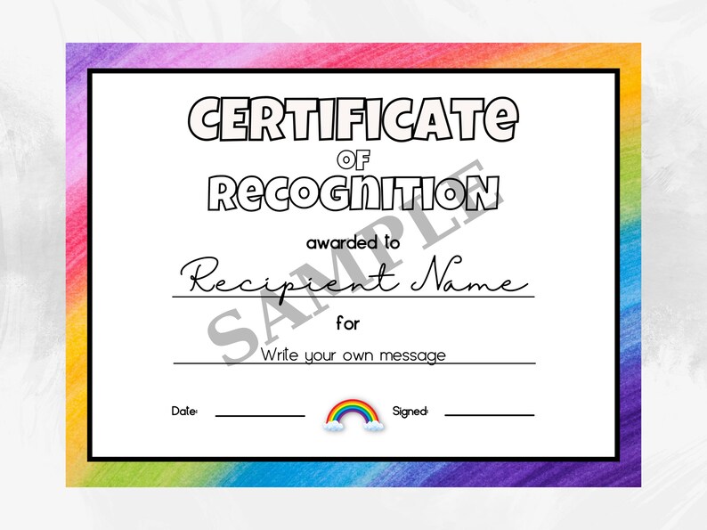 Editable Certificate of Recognition Rainbow Recognize Student - Etsy ...