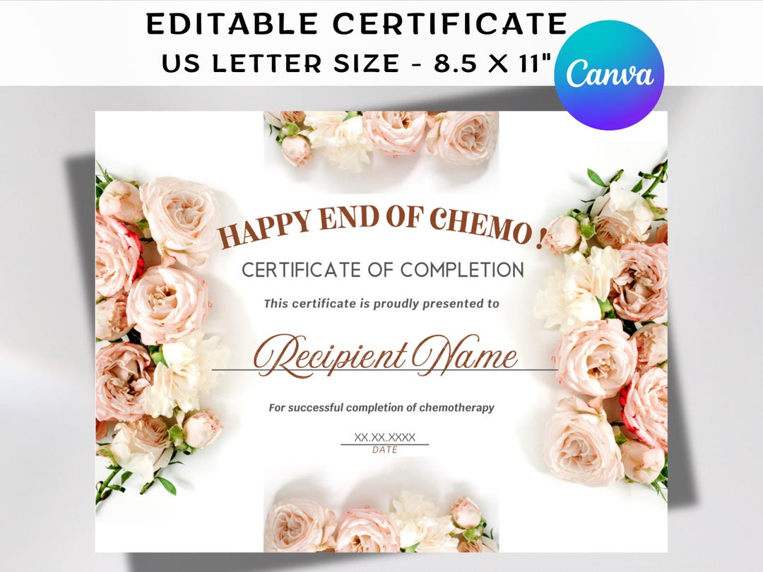 Happy End of Chemo Editable Certificate, Cancer Survivor Chemo ...