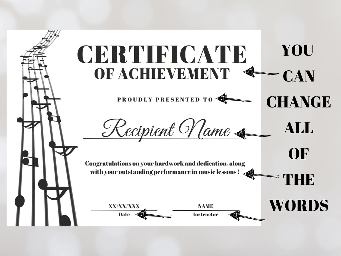 Editable Music Award Certificate Template (PDF) - Etsy
