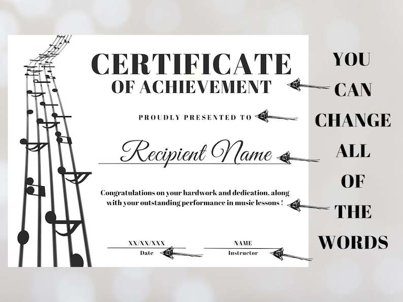 Editable Music Award Certificate Template (PDF) - Etsy