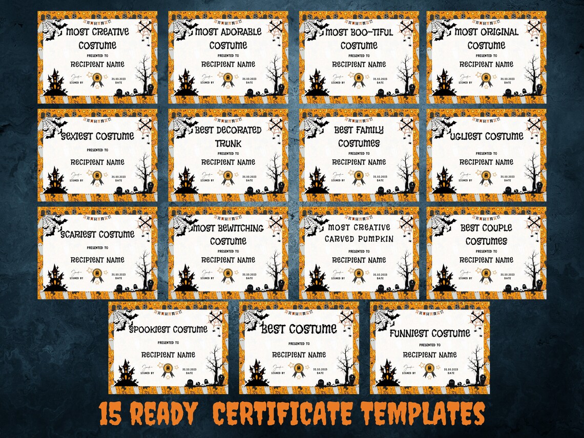 Editable Halloween Costume Award Certificate (digital Download) - Etsy