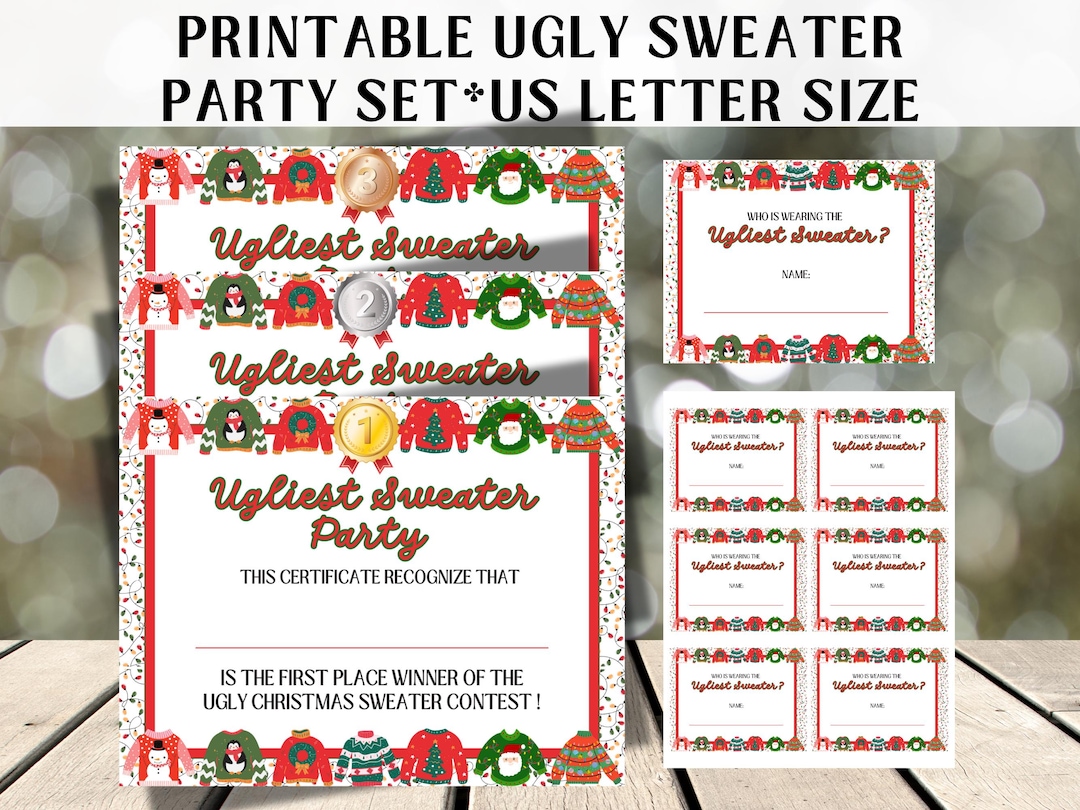 Christmas Ugly Sweater Party Bundle Printable, Ugly Sweater Party Game ...