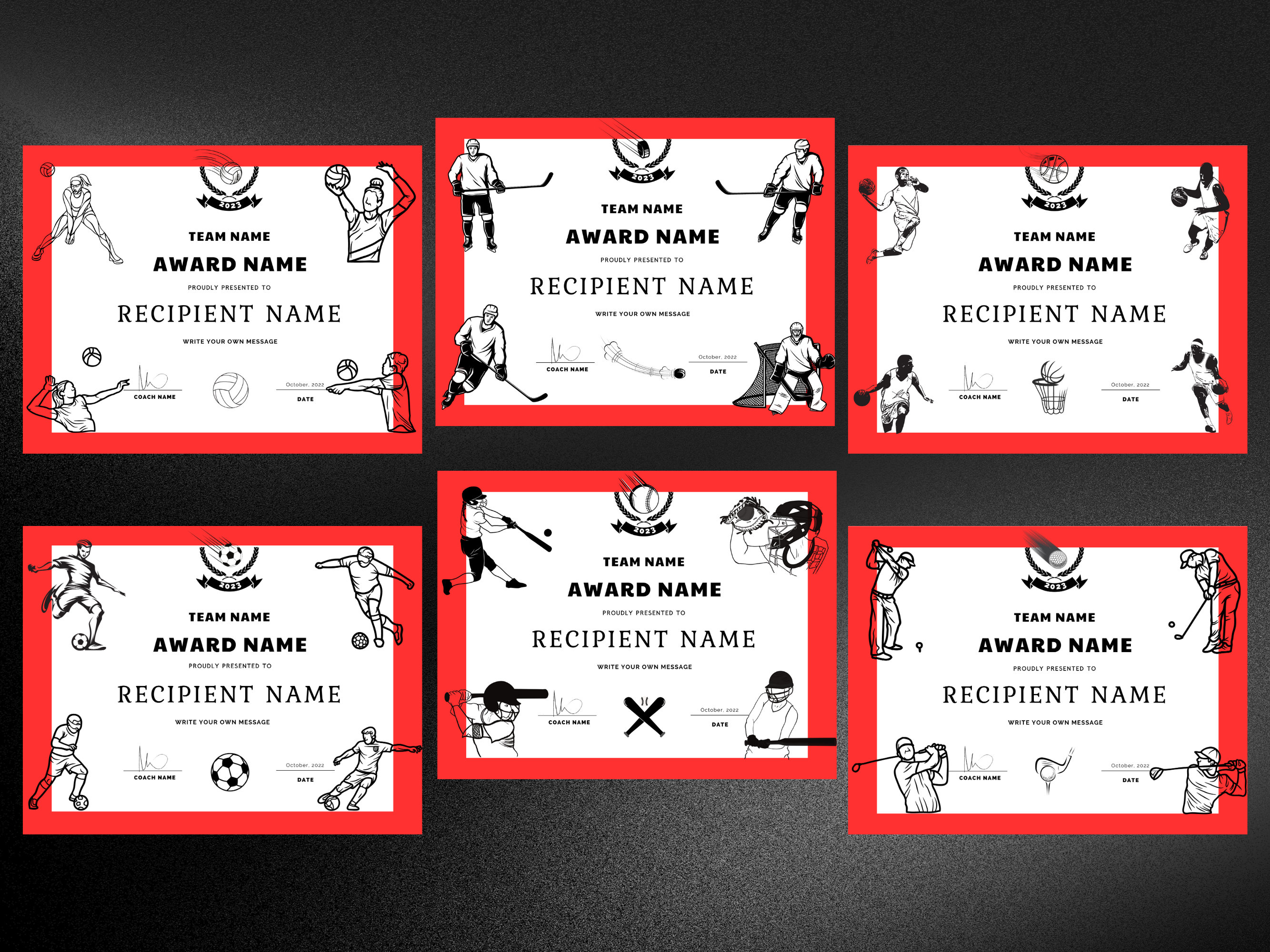 Editable Sports Award Certificate Template, Team Player Recognition ...