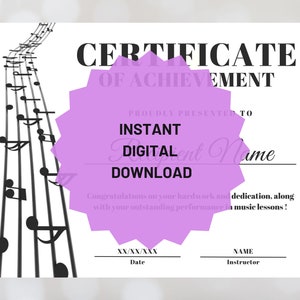 Music Achievement Editable Award Certificate Template, Personalized ...