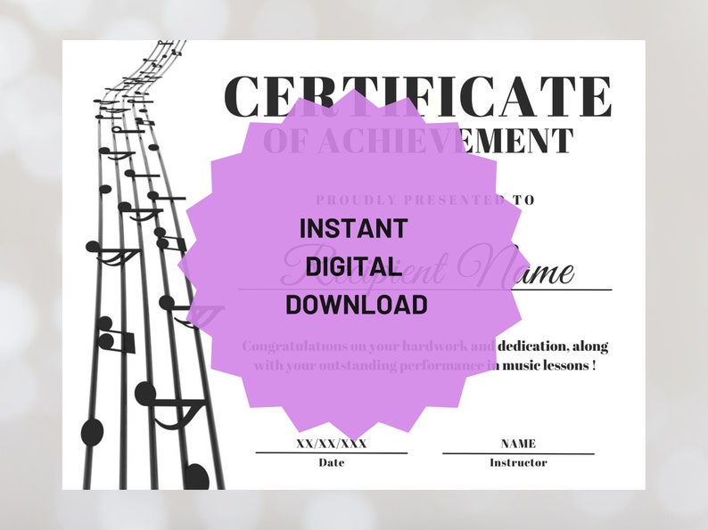 Music Achievement Editable Award Certificate Template, Personalized ...