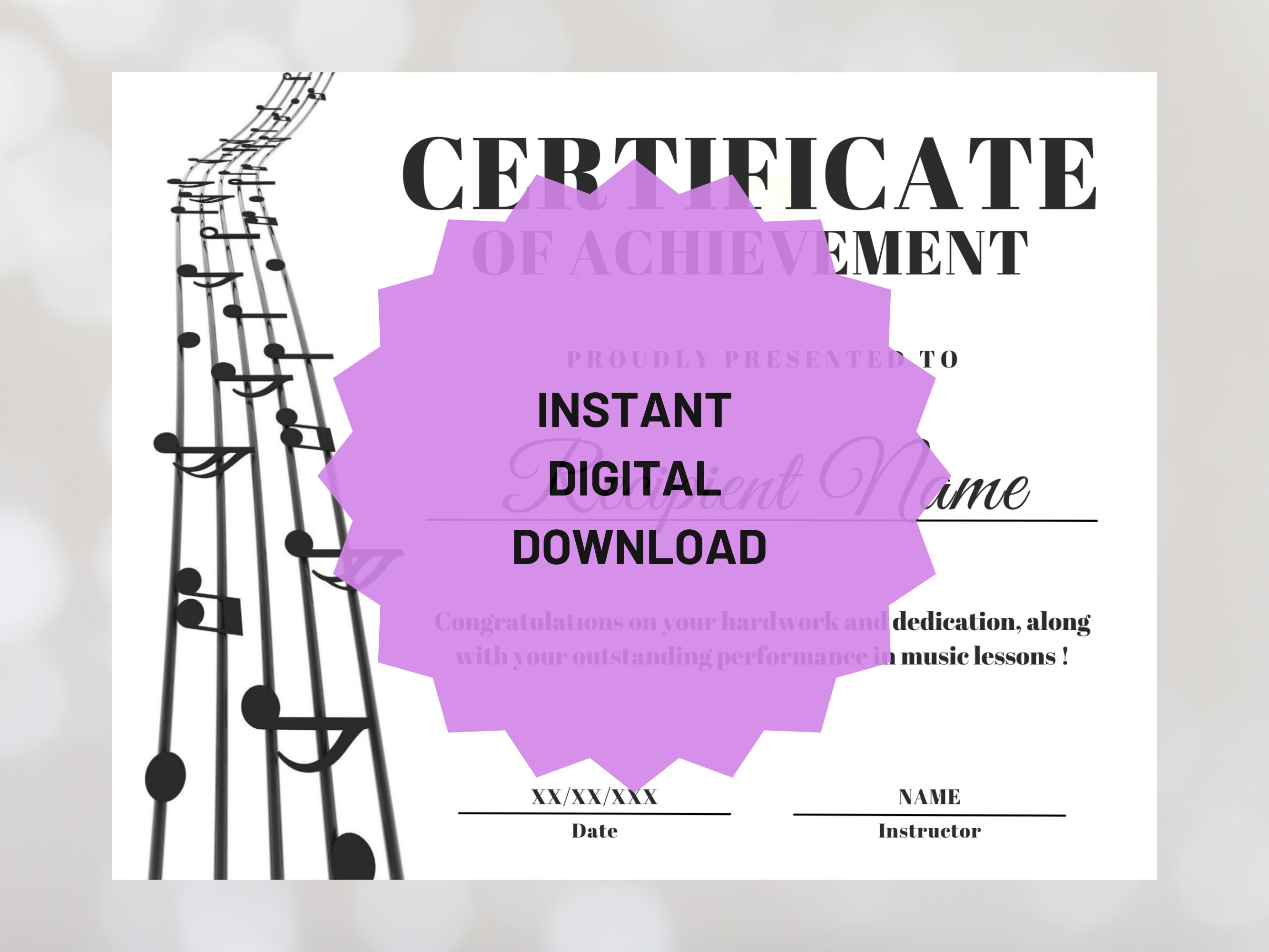 Music Achievement Editable Award Certificate Template, Personalized ...