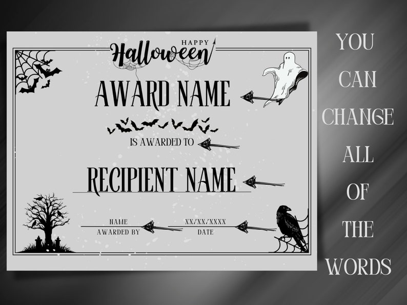 Editable Halloween Costume Award Certificate, Trick or Treat Costume ...