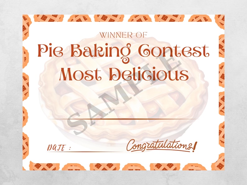 Pie Baking Contest Award Printable, Best Pie Bake off Winner ...