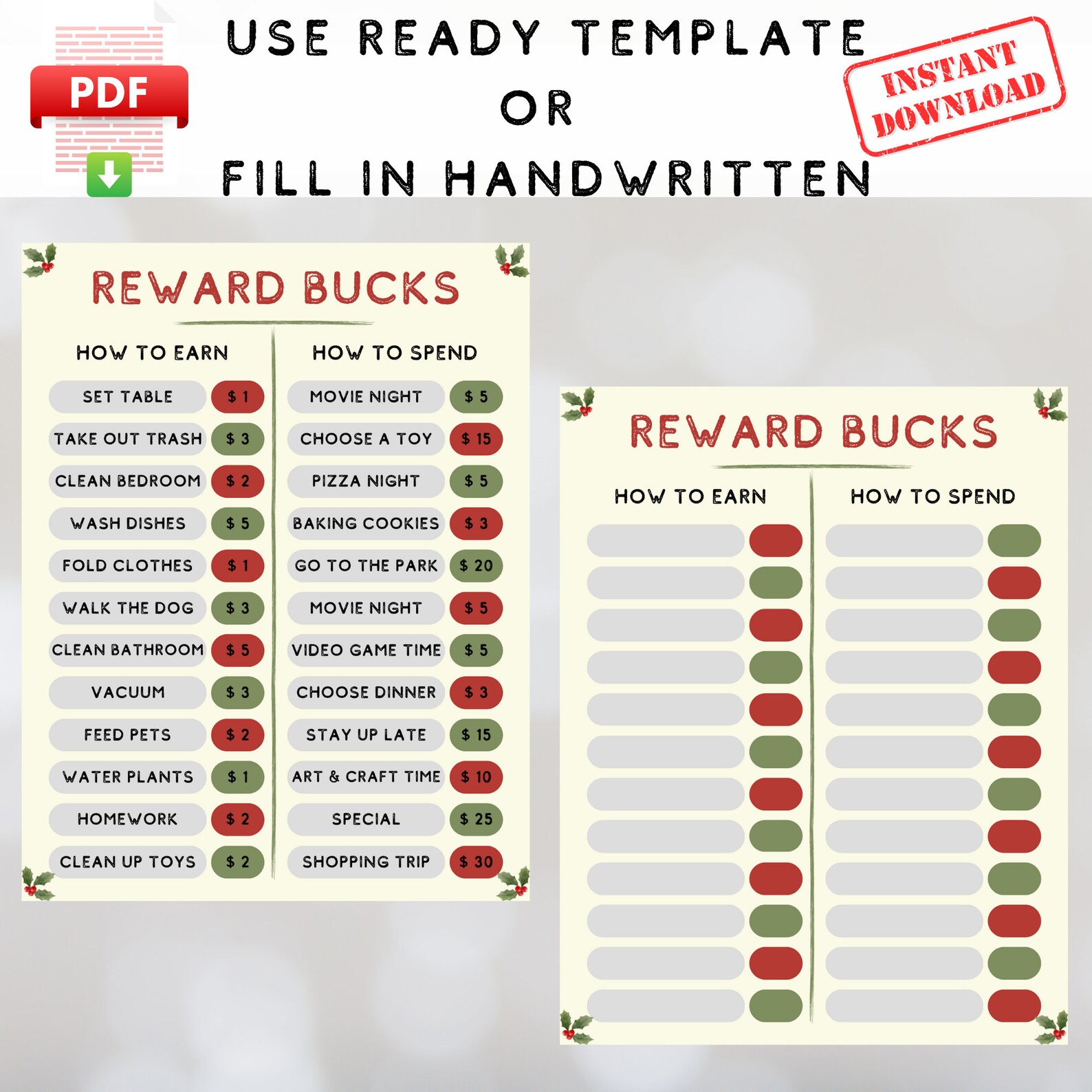 Printable Christmas Reward Bucks for Kids, North Pole Bank Dollar Play ...