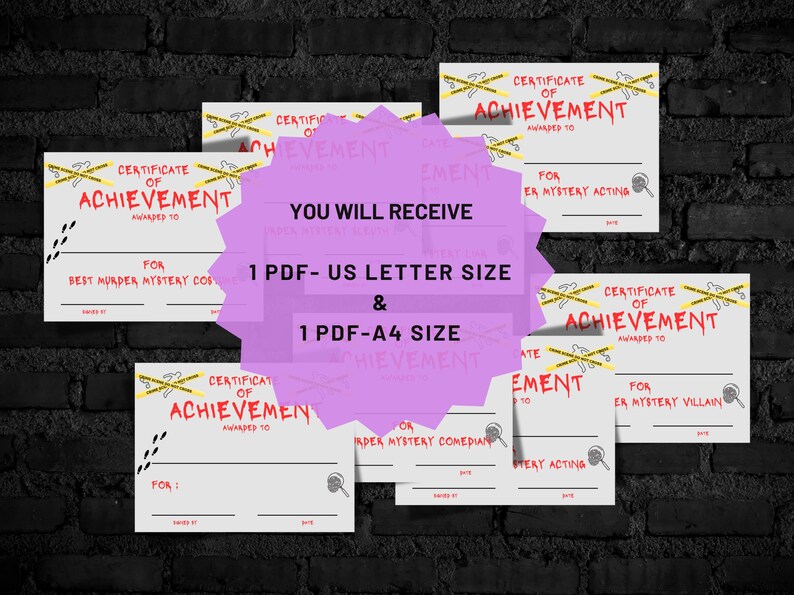 Murder Mystery Award Printable Certificate, Crime Scene Achievement ...
