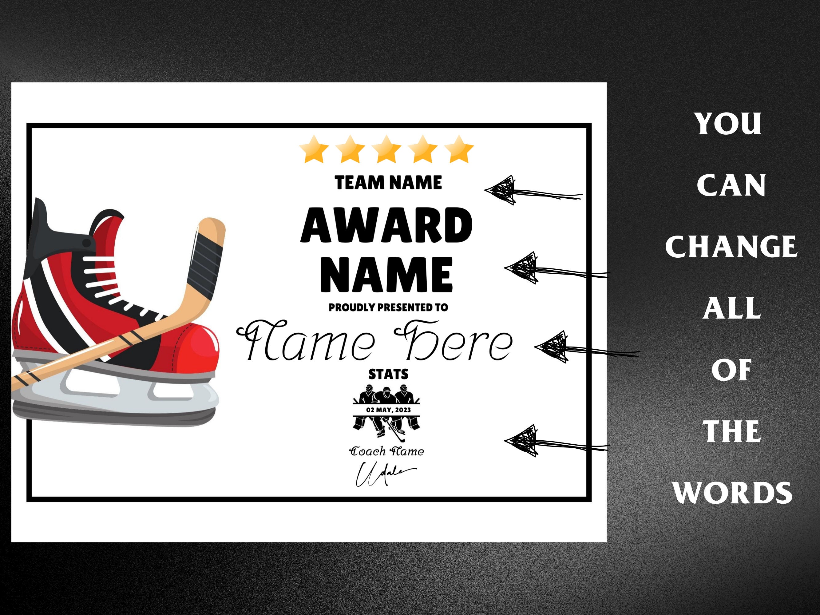 Ice Hockey Award Certificate Template, Sports Recognition (PDF) - Etsy