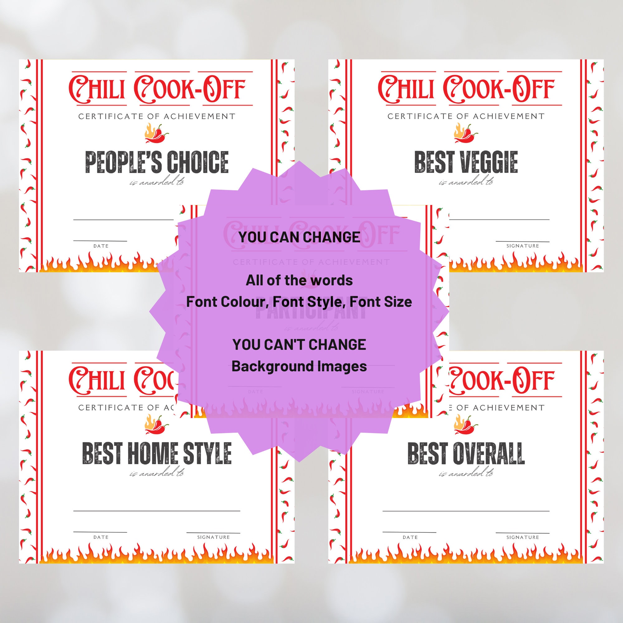 Editable Chili Cook off Award Certificate Template, Chili Contest ...