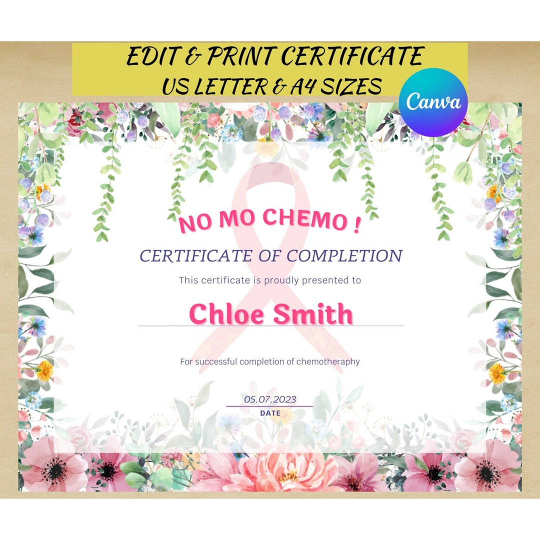 Editable Cancer Chemo Completion Certificate, Survivor Appreciation ...