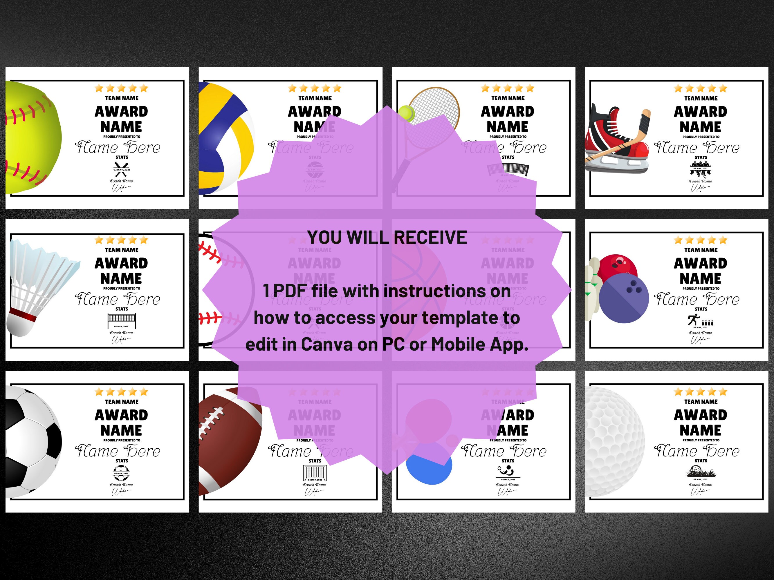 Sports Award Certificates Bundle Editable Template, Team Sports Player ...