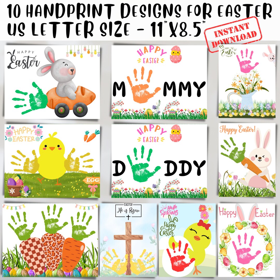 Easter Handprint Craft, Printable Easter Celebration Art, Happy Easter ...