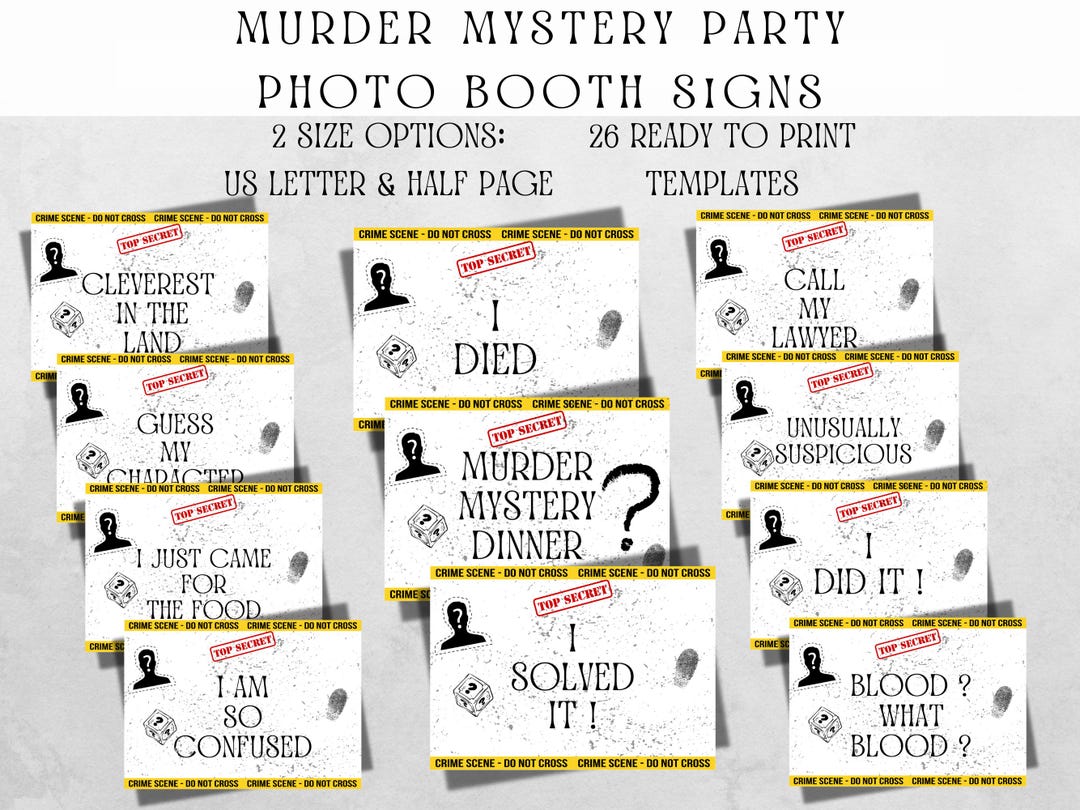 Murder Mystery Party Photo Booth Signs, Murder Mystery Dinner Printable ...